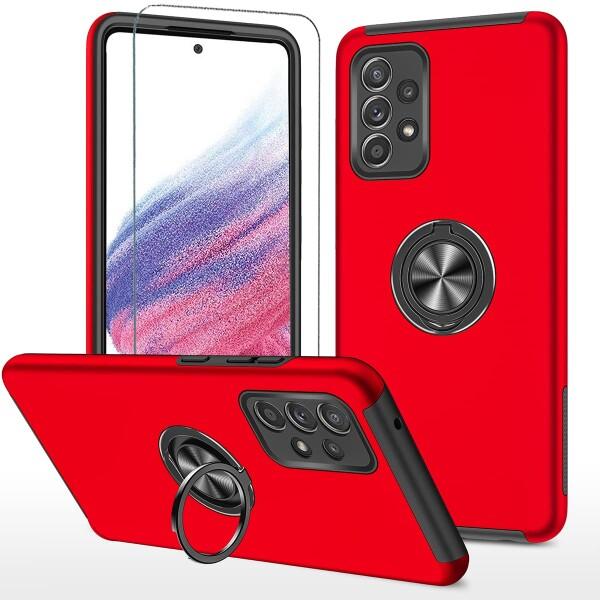 JSCOMYAP Samsung Galaxy A53 5G 用ケース + ?化 ガラス フィルム リング付き スマホケース スタンド機能 携帯ケース 耐衝撃 衝撃 スマホカバー Case Cover ギャラクシーA53 ぎゃらくしーA53...