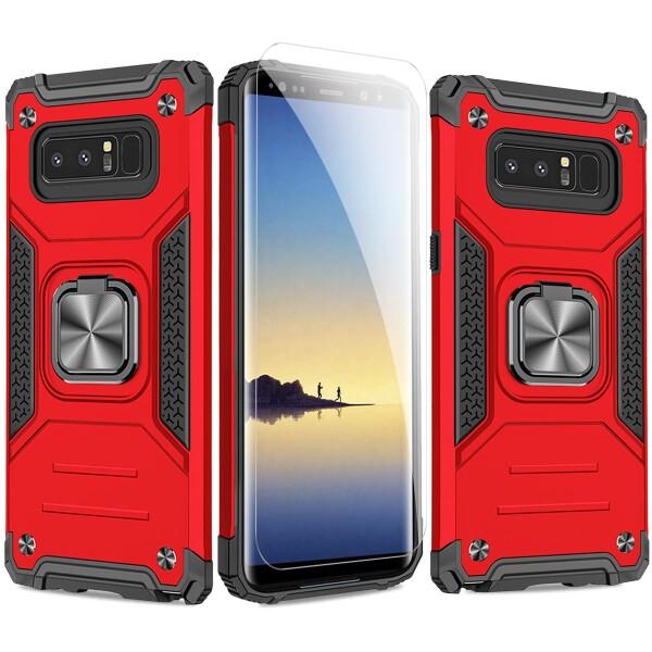 JSCOMYAP Galaxy Note 8 ケース用 + ?化ガラス フィルム,リング スマホケース スタンド機能 付き 携帯ケース 耐衝撃 横置き機能 Case Cover サムスン ギャラクシー ノート 8 SCV37 SC-01K ...