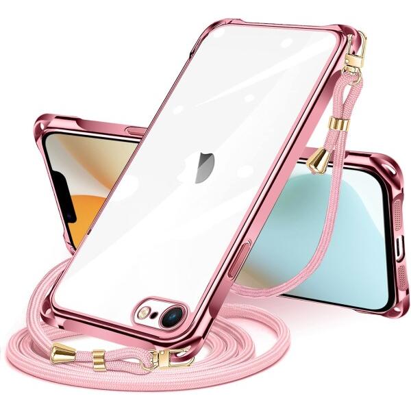 NISIILNG iPhone 16e 用 ケース クリア ショルダー iPhone16e スマホケース アイフォン16e カバー 肩掛け 斜めかけ 縄掛けケース 透明 薄型 軽量 耐衝撃 TPU ストラップ付き 紐付き 斜めがけ 織りスト...