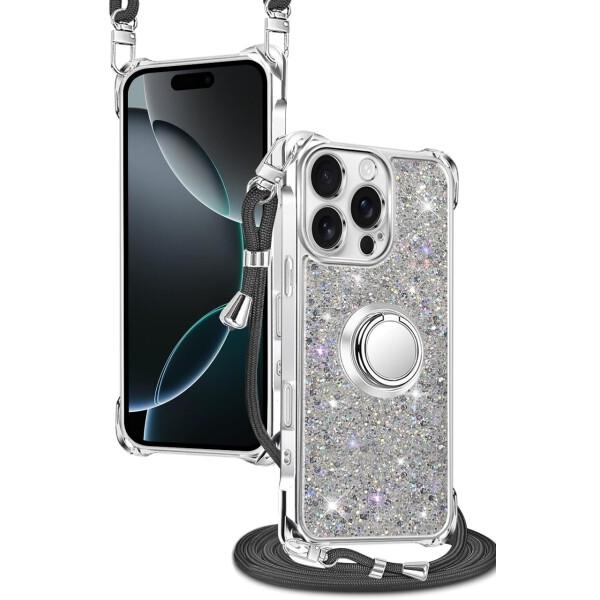 tuulaasii For iPhone 16 Pro 用 ケース キラキラ 輝きピカピカ リング付き ショルダー 調節可能 肩がけ 首掛け 紐付き 斜めがけ スマホケース いphone 16pro アイフォン 16 プロ シリコン TPU...