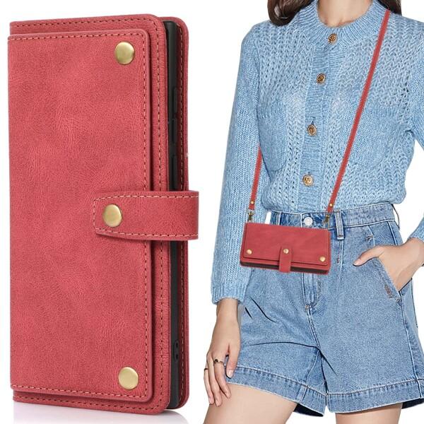 JSCOMYAP iPhone 15 Pro 対応 スマホケース 肩掛け 首かけ 斜めがけ ショルダー 手帳型ケース PU皮革携帯カバー 大容量 9枚のカードを収納 横置きスタンド機能 いphone15pro アイフォン15pro アイフォ...