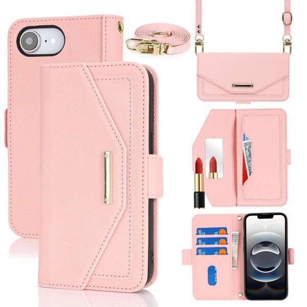 対応 iPhone 16e ケース 手帳型 ショルダー 鏡 iPhone 17e ケース 財布型 あいふおん16eケース ストラップ付き ミラー カード収納 クロスボディ アイフォン 17e ケース 肩がけ 首掛け 斜め掛け 耐衝撃 レザー...