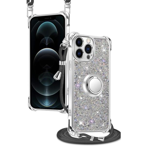 tuulaasii For iPhone 12 ProMax 用 ケース キラキラ 輝きピカピカ リング付き ショルダー 調節可能 肩がけ 首掛け 紐付き 斜めがけ スマホケース いphone 12promax アイフォン 12 プロ マッ...