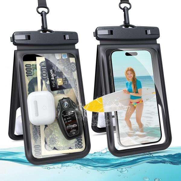 MINSLIS スマホ 防水 ケースIPX8 水中タッチ対応小物収納 ダブルポケット お風呂/海/プール/温泉対応 高透過率画面 顔認証 両手解放 ストラップ付き iPhone/Android用 携帯ケース 雪遊び/スキー/登山/釣り用（ブ...