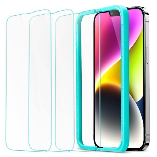 ESR iPhone 16e ガラスフィルム いphone14/13/13 Pro ガラスフィルム 3枚入り 気泡なし 頑丈 耐衝撃 いphone16e 保護フィルム ガラス 高透過率 傷防止 自動吸着 取り付け簡単 ガイド枠付き iPho...