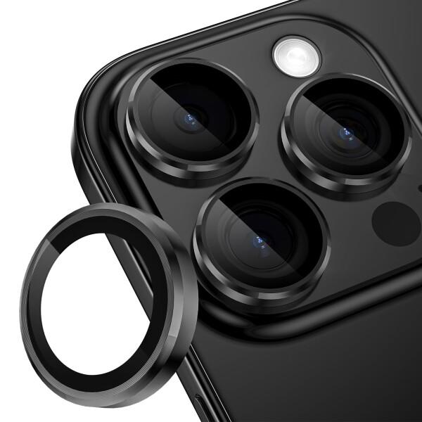 CloudValley iPhone 16Pro /iPhone 16 Pro Max用カメラレンズプロテクター、ウルトラHD強化ガラスカメラカバー(ケースフレンドリー)メタル個別レンズスクリーン保護リング、ブラック商品コード：660797...