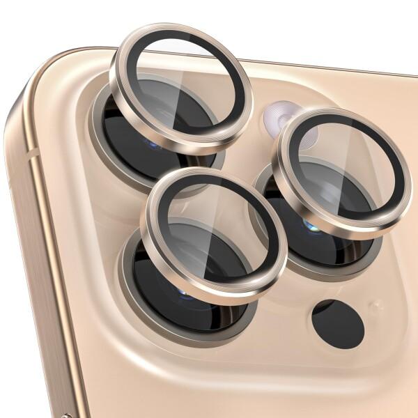 CloudValley iPhone 16Pro /iPhone 16 Pro Max用カメラレンズプロテクター、ウルトラHD強化ガラスカメラカバー(ケースフレンドリー)メタル個別レンズスクリーン保護リング、ゴールド商品コード：660797...