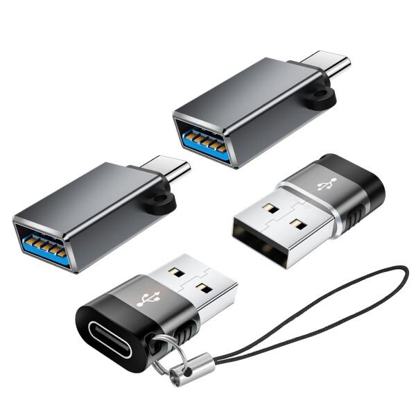 BaseNew USB - USB C アダプター 4個パック、USB C - USB A アダプター、Type C オス - メス コネクタ、USBA - USBC ケーブル コンバーター、携帯電話、MacBook、iPad、ノートパソコ...