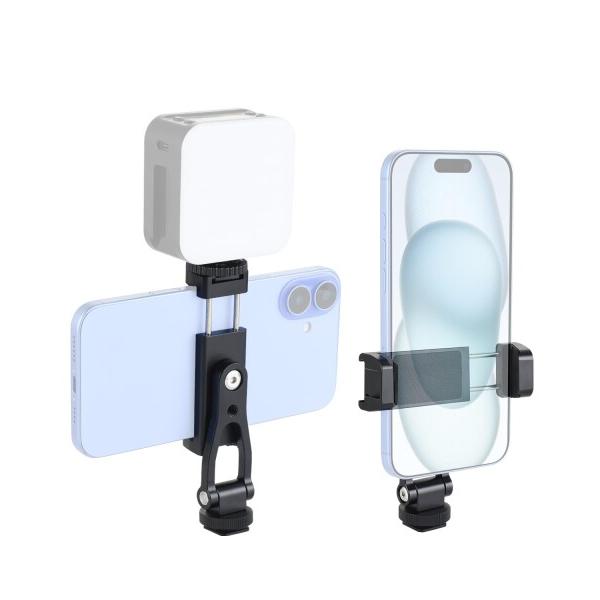 UTEBIT 携帯ホルダー 三脚 スマホホルダー 360°回転 60〜90mmまで調整可能 スマホ ホルダー コールドシュー付き スマートフォンマウント 1/4ネジ穴 携帯 垂直ブラケット スマホ クリップ iPhone/Android/カ...