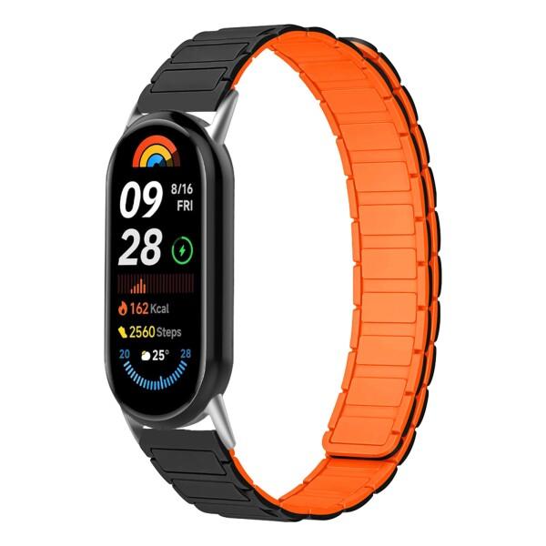 (RosMank) バンド Xiaomi Smart Band 10/9/8 対応、 Xiaomi Smart Band 9/10/8 用 シリコン磁気交換ストラップ、黒いオレンジ商品コード：66079764352カラー：黒いオレンジ【対応...