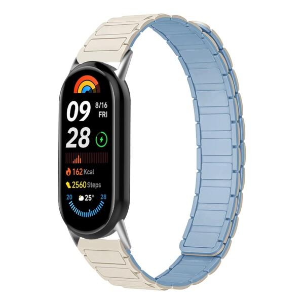 (RosMank) バンド Xiaomi Smart Band 10/9/8 対応、 Xiaomi Smart Band 9/10/8 用 シリコン磁気交換ストラップ、白青商品コード：66079764392カラー：ホワイトブルー【対応機種】...