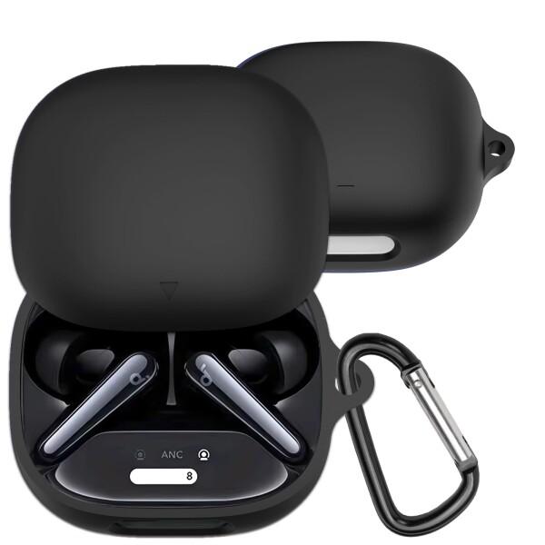 INIAYOH For Anker Soundcore Liberty 4 Pro 保護ケース Anker Soundcore Liberty 4 Pro ケース カラビナ付き 耐衝撃 超薄型 防水防塵 充電可能 落下防止（ブラック）商品コ...