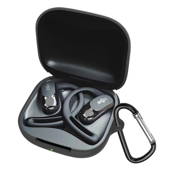BUITFOU Shokz OpenFit Air ケース Shokz OpenFit Air 保護ケース 柔らかい シリコン製 落下防止 キズ防止 耐衝撃 防塵 軽量 装着充電可能 カラビナ付き 紛失防止(ブラック)商品コード：66079...