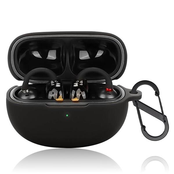 PRODELI For EarFun Clip 専用 ケース カバー キズ防止 シリコン素材 耐衝撃 カラビナ付き イヤホンケース 紛失防止 軽量 装着充電可能 柔らかい EarFun Clip 用 保護カバー(ブラック)商品コード：660...