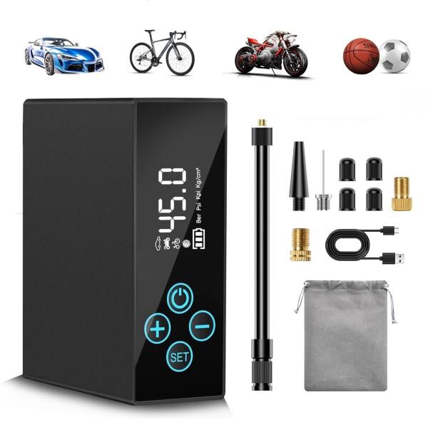 QKQ 空気入れ  エアーポンプ 電動空気入れ 仏/英/米式バルブ対応 4つモード＆4つ単位切替 自動停止 超小型 コードレス Type-c急速充電 LED画面 自動車／自転車／バイク／浮き輪／ボール 日本語説明書付き商品コード：66079...