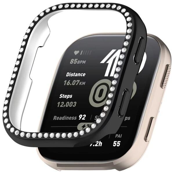 CIOODDW for Amazfit Bip 6 カバー ダブルダイヤモンド キラキラ 超簿軽量 PC素材 耐衝撃 装着簡単 amazfit bip6 対応 可愛い 傷防止 簡単に取り付け・取 全面保護 カバー(ブラック,液晶フィルムなし...
