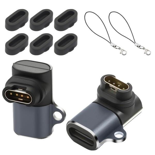 ELUTENG ガーミン用充電アダプターL型 2個セット+防塵プラグ6個 USB Type C スマートウオッチ変換アダプター ストラップ付き 紛失防止 for Garmin 安定した充電商品コード：66079768429型番：アダプタ2個...