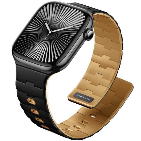 (Bandletic) アップルウォッチ用 バンド - N54磁石バンド マグネット式シリコン 男女兼用 スポーツ用 軽量 Series11/10/9/Ultra3/SE3/8/7/6/5/4/3/1用 ブラック/カーキ商品コード：6607...