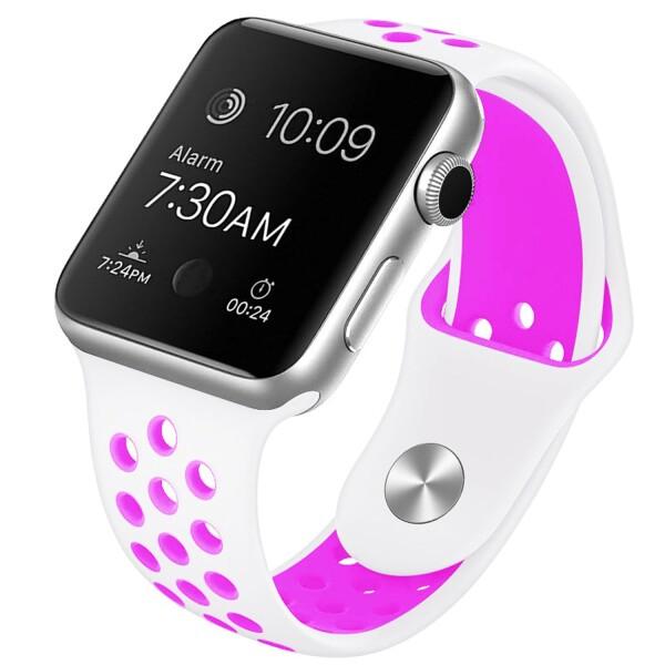 (Pellforia) アップルウォッチ バンド ベルト 42mm 44mm 45mm 46mm 49mm 対応 シリコン製 SE Ultra 全シリーズ対応 白 × ピンクパープル Sサイズ商品コード：66079768707型番：APWB...