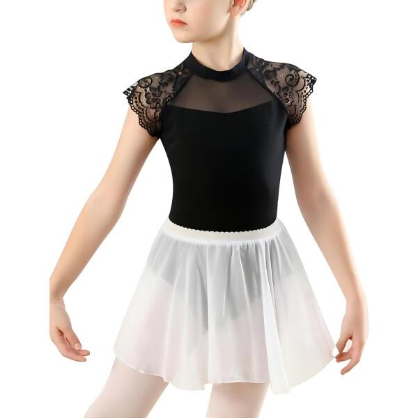 (AIEOE) 女の子 バレエ服 バレエレオタード 子供 ダンス服 ガールズ 綿生地 バレエダンス シフォンスカート付き 体操服 レース 花柄 袖なし 新体操 練習着 演出服 舞台用 発表会 #ブラック01,180商品コード：6607976...