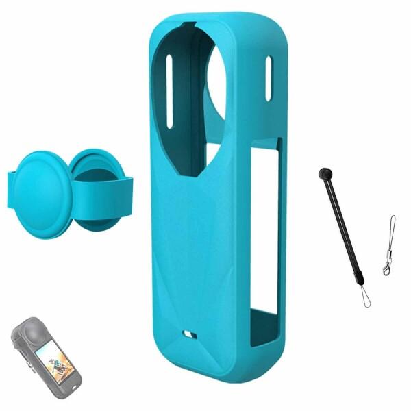 For Insta360 X5 シリコンカバー＋レンズキャップ 無臭でソフト 防水防塵 軽量 耐衝撃性 シリコン素材 キズ防止 着装まま充電可能 for Insta360 X5用 専用保護カバー指紋防止 簡単装着「ストラップを2本お付けしま...