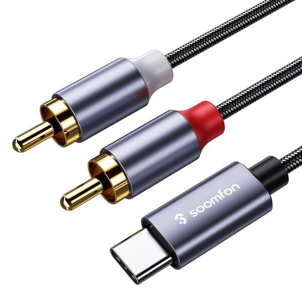 USB TYPE C RCA 変換ケーブル 1M - SOOMFON Type-C オーディオケーブル 2RCAジャック 赤/白 DACチップ搭載 Y型 分岐 高耐久性 ナイロン編み 金メッキプラグ スマホン/iP15/スピーカー/タブレッ...