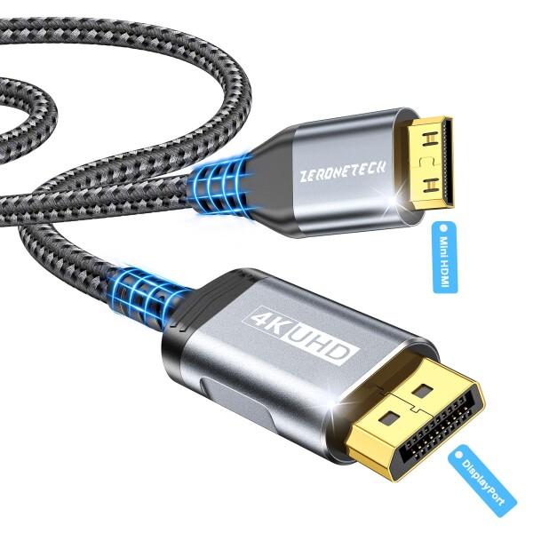 DisplayPort to Mini HDMIケーブル 1M、4K@60Hz UHD、デスクトップ、ノートPC、ポータブルモニター、AMD、NVIDIA、ARZOPA、プロジェクター、ミニPC対応 DP-Mini HDMIユニ方向ナイロン...
