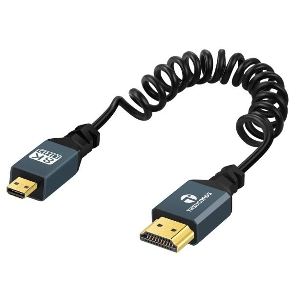 Thsucords 8K マイクロ HDMI to HDMI コイルケーブル、HDMI to Micro HDMI 金メッキ オス-オス伸縮カールケーブル 、スパイラルコード 8K@60Hz 4K@120Hz 48Gbps Raspberr...