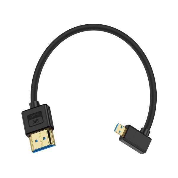 Poyiccot 8K L 型 Micro HDMI to HDMI 変換アダプタケーブル、超高速 48Gbps 極薄 0.3m 柔らかい Micro-HDMIケーブル 短い、右向き L字型マイクロ-HDMI オス to オス変換コード商品...