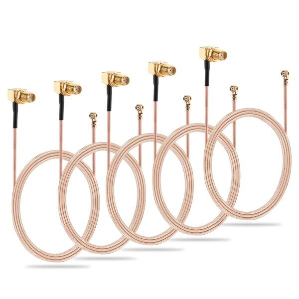 leeyovk RG178 UFL SMAコアクシアルケーブル、U.FL U.FL MHF1からSMAメス右角度ピグテールジャンパーコアクシアル低損失延長ケーブル、Wi-Fiラジオ、アンテナ、ミニPCIパック5個セット商品コード：66079...