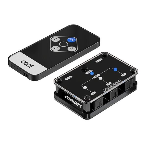 Cooidea SPDIF/TosLink 光デジタルスイッチャーは自動切り替え機能、3 入力と 1 出力、ワイヤレスリモコン付き、192k/24ビットをサポート PCM2.0、DTS、Dolby-AC3に対応しています 光ファイバーケーブ...