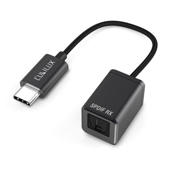 Cubilux SPDIF - USB C 入力アダプター 光オーディオ録音用 (ステレオ録音専用、オーディオ再生用ではない) タイプ C 光ライン入力ドングル、TOSLINK レシーバー、対応iPhone 16/15 Pro Max、iP...