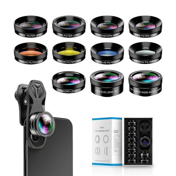 Apexel 11in1スマホ用撮影セット スマホ用カメラレンズ 広角レンズ+魚眼レンズ+マクロレンズ+CPL/フロー/万華鏡/星形レンズ+カラーレンズ iPhone Android タブレットなど多機種対応商品コード：6607977564...