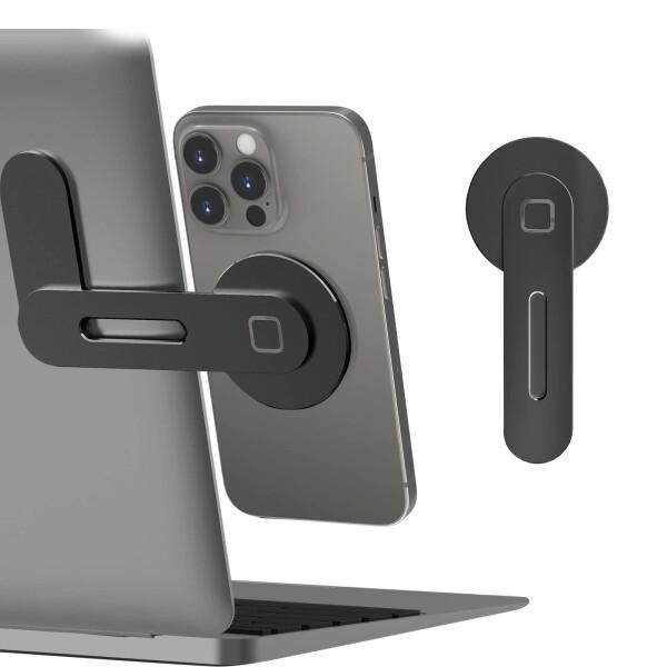 CloudValley ノートパソコン用 マグネット式携帯電話ホルダー、iPhone 14 Pro Max／14 Pro／14／14 Plus用 の調節可能な携帯電話モニターサイドマウント、回転式 省スペース スリムなポータブル折りたたみコ...