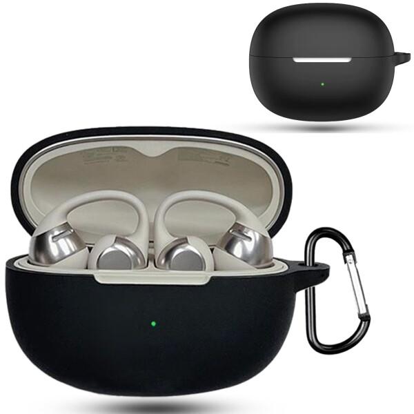 For shokz opendots one ケース  対応 shokz opendots one 柔らかく快適なシリコン素材（カラビナ付き ）損失の防止 落下防止 キズ防止 耐衝撃 装着充電可能 防水 防塵 (ブラック)商品コード：660...