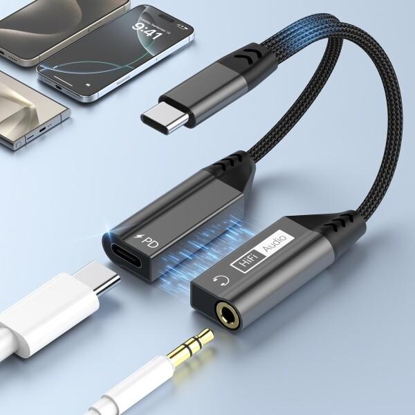 USB C Type-C to 3.5mm オーディオ変換 PD 60W 高速充電 DAC搭載 ハイレゾ音質 Hi-Res 32Bit/384KHz TRRS/3極 4極 音量調節/通話/音楽対応 iPhone 17 16 15 Pro M...