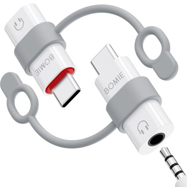 BOMIE USB C to 3.5mm イヤホンジャック 変換アダプター 2個セット イヤホンジャック 変換 タイプc 3極 4極 DACチップ搭載 Hi-Fi音質 音量調節/通話/音楽対応 有線コントロール 紛失防止設計 Phone 1...