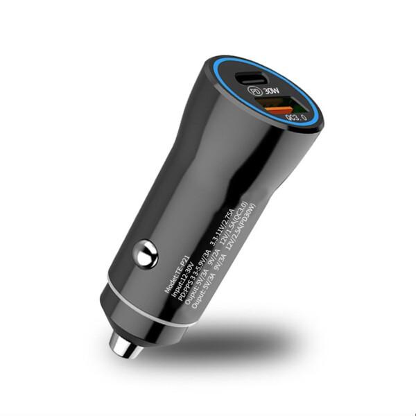 USB-Cカーチャージャ USB C 車載充電器 30W PD 2ポート A+C 急速充電 PD30W/QC3.0 超小型 -Phone16/15/14/13/11/X-peria/G-alaxy/i-Padなどに対応 ブラック商品コード：...