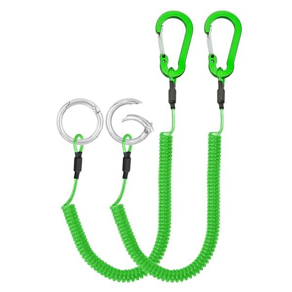 Lix&amp;Rix ダブルカラビナ 自由伸縮コード ワイヤー内蔵 サビ対策 落下防止 汎用 緑2本セット商品コード：66079780554型番：Lix&amp;Rix-J-gLRO1-2サイズ：33cmカラー：緑2本コード全長:33cm...
