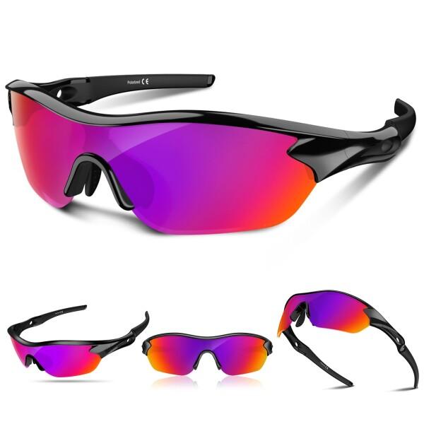 (Rosemal) スポーツサングラス 偏光レンズ メンズ レディース ランニング サングラス 運転用 UV400 自転車 釣り 野球 登山 釣り ゴルフ テニス商品コード：66079856483型番：7250-JPカラー：ブラック パープ...