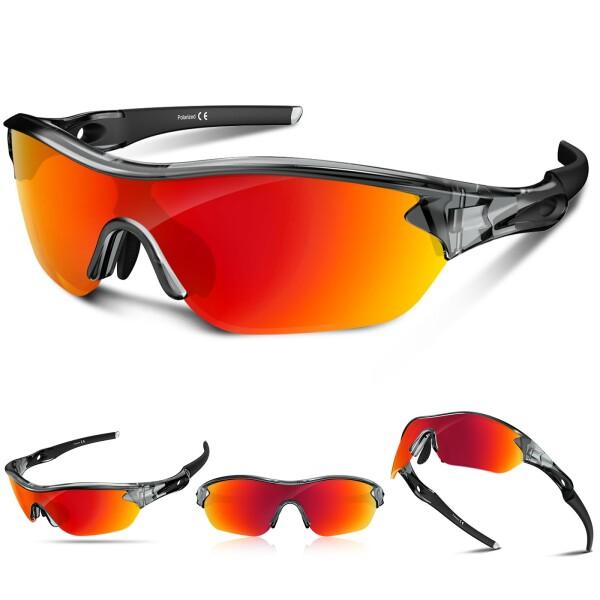 (Rosemal) スポーツサングラス 偏光レンズ メンズ レディース ランニング サングラス 運転用 UV400 自転車 釣り 野球 登山 釣り ゴルフ テニス商品コード：66079856491型番：7250-JPカラー：グレー レッド[...