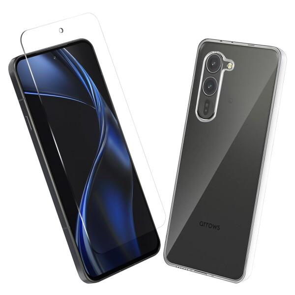 1枚 FOR Arrows Alpha/F-51F 用のガラスフィルム + 1枚 FOR Arrows Alpha/F-51F 用の保護カバー透明 保護 TPU ソフト シリコンケース 強化ガラス / 硬度9H / 撥油性/保護フィルム P...
