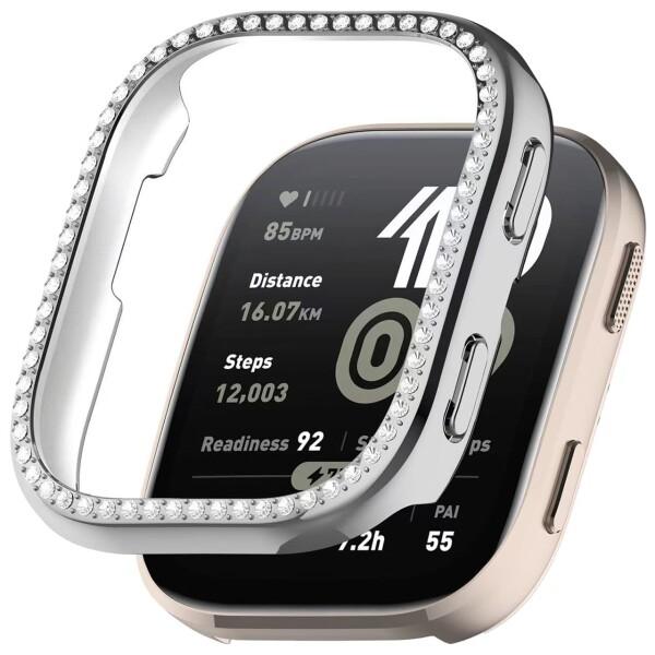 CIOODDW for Amazfit Bip 6 カバー ダブルダイヤモンド キラキラ 超簿軽量 PC素材 耐衝撃 装着簡単 amazfit bip6 対応 可愛い 傷防止 簡単に取り付け・取 全面保護 カバー(シルバー,液晶フィルムなし...