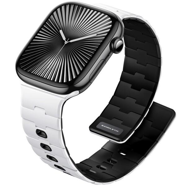 (Bandletic) アップルウォッチ用 バンド - N54磁石バンド マグネット式シリコン 男女兼用 スポーツ用 軽量 Series11/10/9/Ultra3/SE3/8/7/6/5/4/3/1用 ホワイト/ブラック商品コード：660...