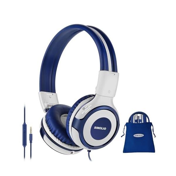 SIMOLIO 有線ヘッドホン キッズヘッドホン ティーン/男の子用 音量制限 ヘッドフォン マイク付き 学校/PC/携帯電話用 丈夫でコンパクトな3.5mmジャック オンイヤーヘッドセット (グレー) 902G商品コード：66079927...