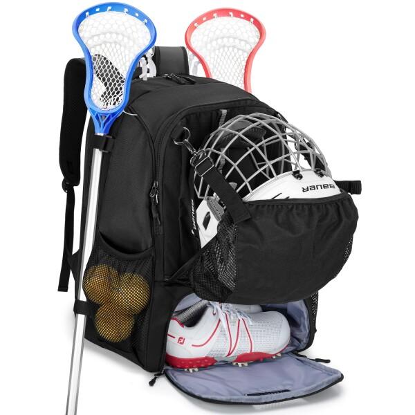 GOBUROS ラクロス リュック 靴収納付 ラクロス バッグ ラクロスバックパック 大容量商品コード：66079931923型番：GB03001カラー：ブラック【優れたデザイン】: このラクロスリュックはラクロススティックを2本収納できま...