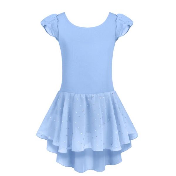 (Arshiner) バレエ レオタード 子供 ふんわりしたフリル袖 綿生地 新体操 クリスクロスバック シフォンスカートクロッチ付き レオタード 女の子 バレエ スカート ダンススカート キッズ 体操服 レッスン 教室 練習着 発表会 試...