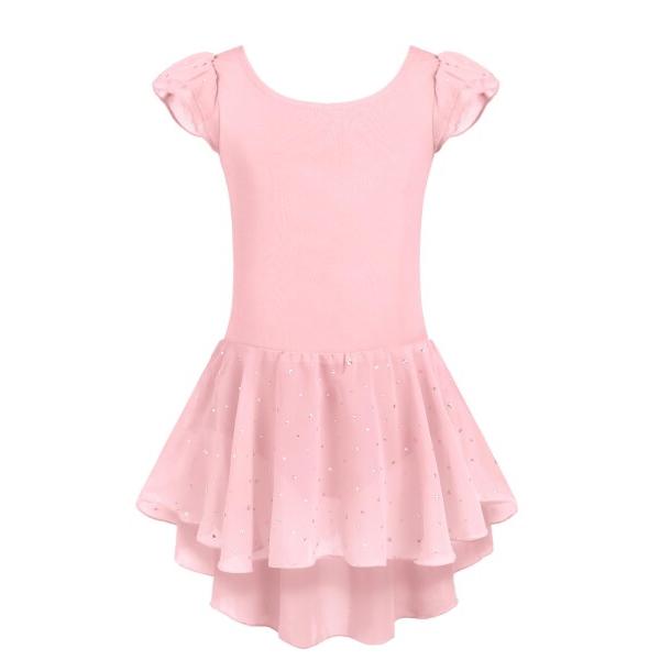 (Arshiner) バレエ レオタード 子供 ふんわりしたフリル袖 綿生地 新体操 クリスクロスバック シフォンスカートクロッチ付き レオタード 女の子 バレエ スカート ダンススカート キッズ 体操服 レッスン 教室 練習着 発表会 試...