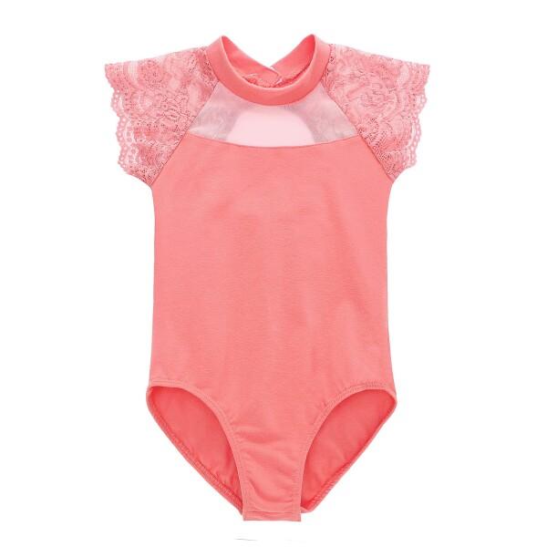 (Famuka) バレエレオタード 子供 キッズ レース切り替え 新体操 ジュニア こども用 ガール 女の子 半袖 バレエ練習着 ダンス衣装 バレエドレス 舞台衣装 練習用 (130, オレンジ)商品コード：66079936644サイズ：1...