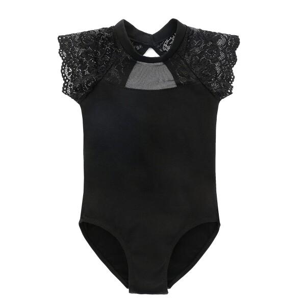 (Famuka) バレエレオタード 子供 キッズ レース切り替え 新体操 ジュニア こども用 ガール 女の子 半袖 バレエ練習着 ダンス衣装 舞台衣装 練習用 (130, ブラック)商品コード：66079936660サイズ：130カラー：ブ...